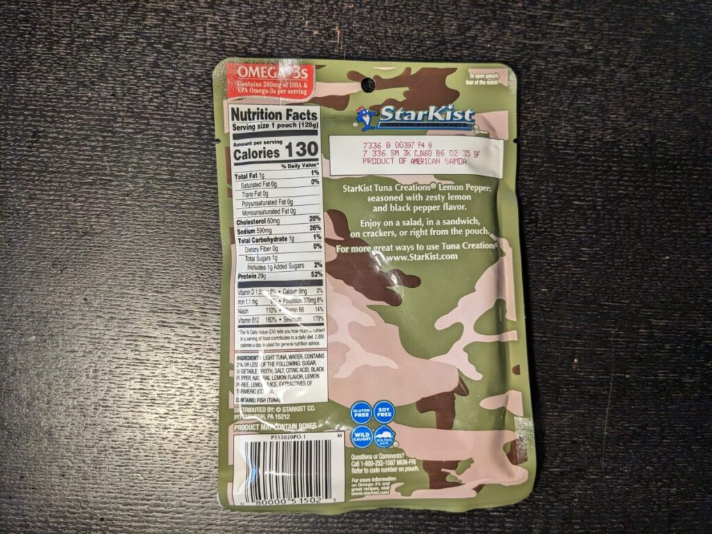 【写真のみ】2018年製米軍MREメニューNo.21「TUNA,CHUNK,LIGHT,WATER PACKED,LEMON PEPPER ...