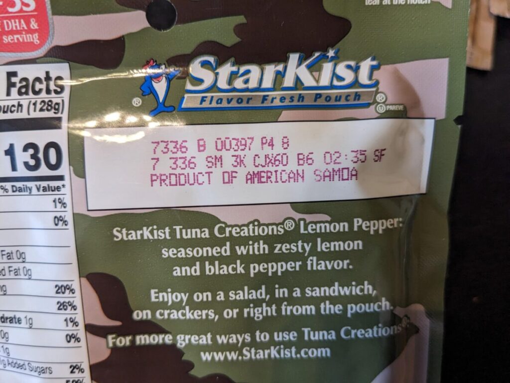 【写真のみ】2018年製米軍MREメニューNo.21「TUNA,CHUNK,LIGHT,WATER PACKED,LEMON PEPPER ...