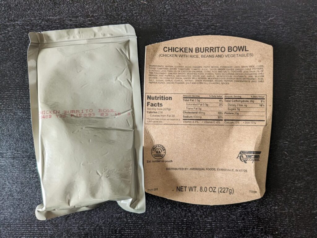 【写真のみ】2019年製米軍MREメニューNo.16「CHICKEN BURRITO BOWL」（SOPAKCO社） - MRE.JP