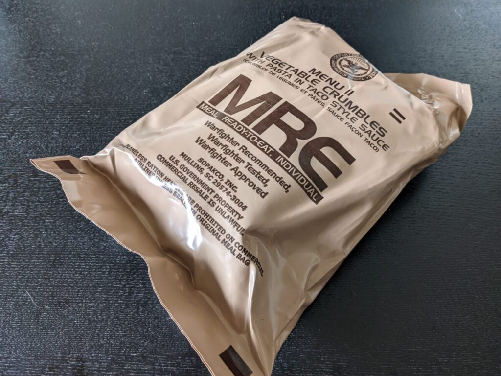【写真のみ】2017年製米軍MREメニューNo.11「VEGETABLE CRUMBLES WITH PASTA IN TACO STYLE ...