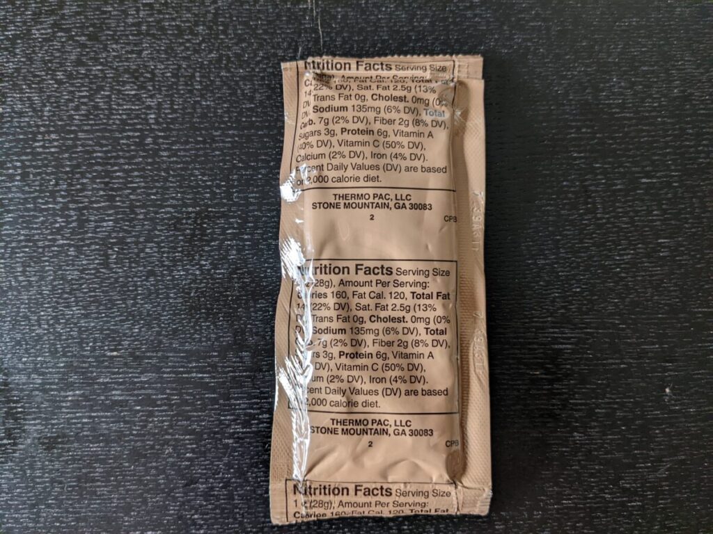 【写真のみ】2017年製米軍MREメニューNo.11「VEGETABLE CRUMBLES WITH PASTA IN TACO STYLE ...