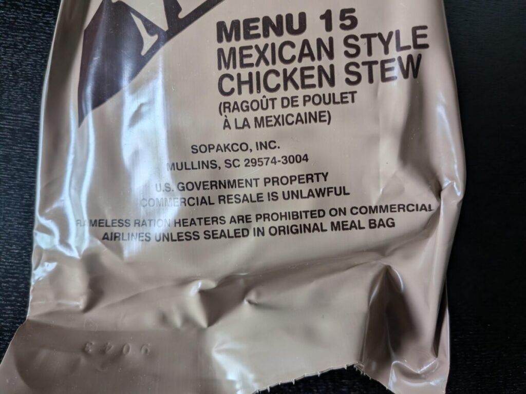 【写真のみ】2019年製米軍MREメニューNo.15「MEXICAN STYLE CHICKEN STEW」 - MRE.JP
